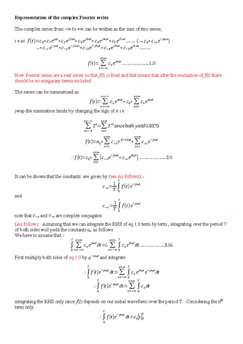Representation Of The Complex Fourier Series Issue 1 Representation Of The Complex Fourier