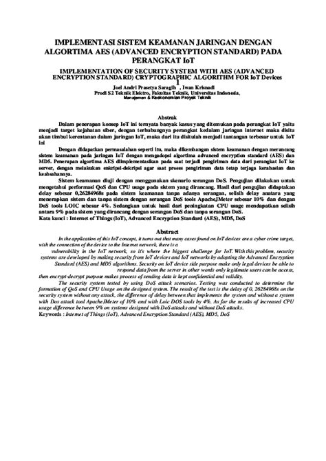 Pdf Implementation Of Security System With Aes Advanced Encryption Standard Cryptographic