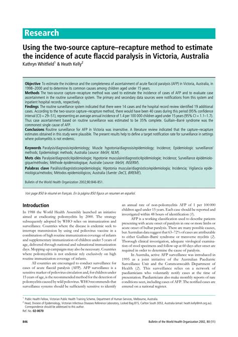 Pdf Using The Two Source Capture Recapture Method To Estimate The Incidence Of Acute Flaccid