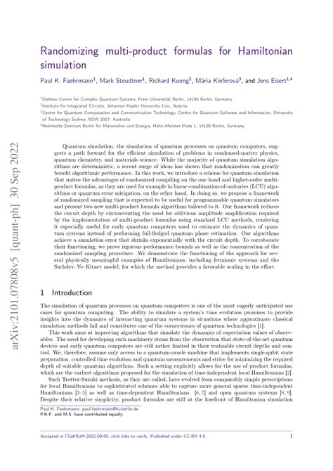 PDF Randomizing Multi Product Formulas For Hamiltonian Simulation