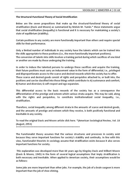 Davis And Moore The Structural Functional Theory Of Social