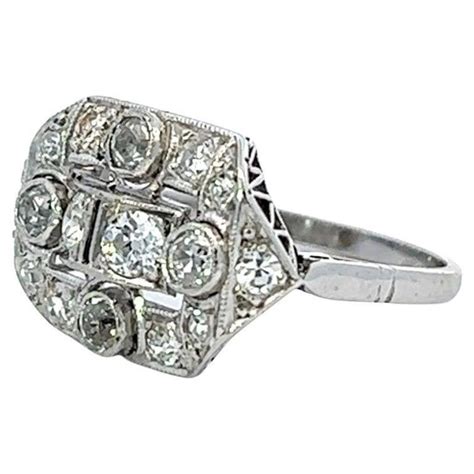 Art Deco Old Cut Diamond Platinum Dinner Ring For Sale At 1stdibs