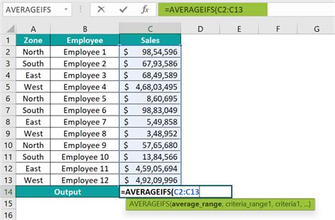 averageifs excel function formula example how to use