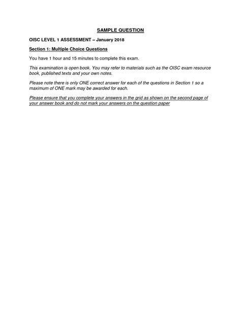 Oisc Level 1 Assessment Sample Paper January 2018 Pdf Naturalization Travel Visa