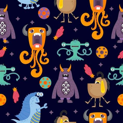 Premium Vector Cute Funny Cartoon Monsters Seamless Pattern Cartoon