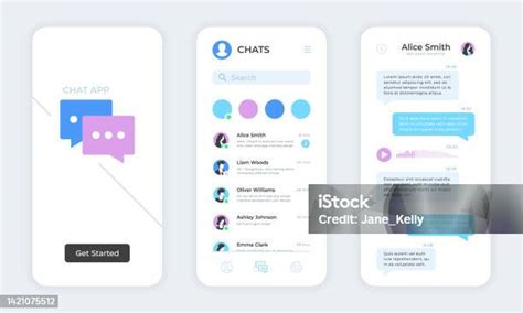채팅 앱 문자 메시지 모바일 응용 프로그램 Ui 온라인 메시징 라이브 채팅 앱 모형 템플릿 세트 모바일 앱 레이아웃 Ux 키트
