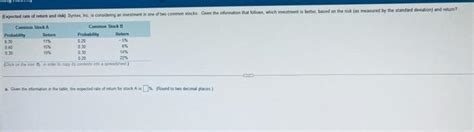 Solved Expected Rate Of Return Common Stock A And Common