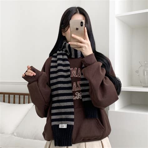 비마이뮤즈 무배 스크류 단가라 스트라이프 니트 롱 목도리 머플러 6color