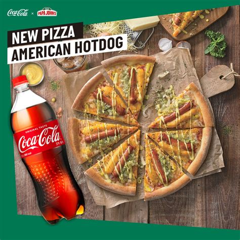 Coca Cola 파파존스 아메리칸 핫도그 피자 출시 육즙 가득 담긴 소시지를 피자 위에