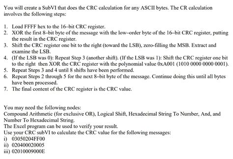You Will Create A Subvi That Does The Crc Calculation