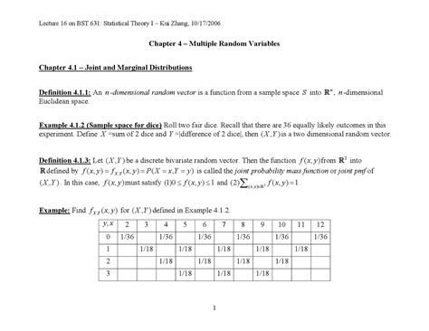 Notes On Multiple Random Variables Statistical Theory I Bst 631