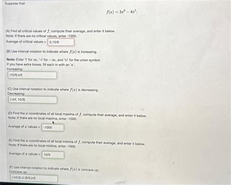 Solved Suppose That F X 3x6−4x5 A Find All Critical