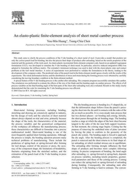 An Elasto Plastic Finite Element Analysis Of Sheet Metal Camber