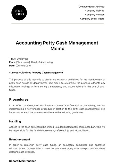 Free Accounting Petty Cash Management Memo Template To Edit Online