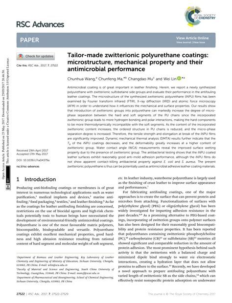 Pdf Tailor Made Zwitterionic Polyurethane Coatings Microstructure