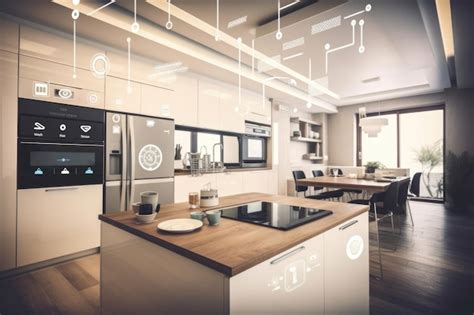 Premium Photo Person Programming Smart Home System With View Of Futuristic Kitchen Created