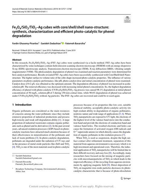 Fe3O4 SiO2 TiO2Ag Cubes With Core Shell Shell Nano Structure Synthesis Characterization And