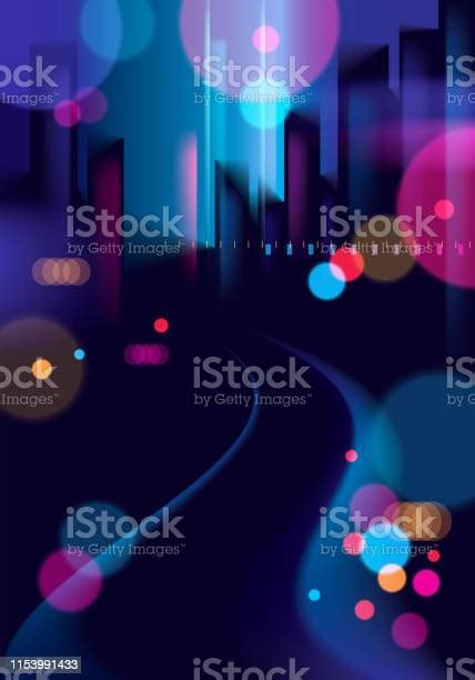 도시의 빛 밤 Bokeh 추상적인 배경 흐리게 조명 효과 벡터 아름 다운 배경입니다 도시 풍경 건물 실루엣의 스카이 라인으로 다채로운 어두운 배경 흐림 0명에 대한 스톡