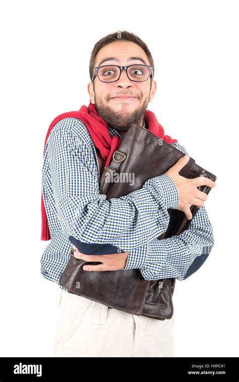 Nerd Posing With Case Isolated In A White Background Stock Photo Alamy