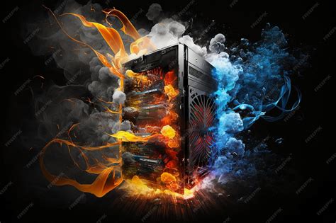 Premium Photo Server Or Computer Explosion With Fire And Smoke