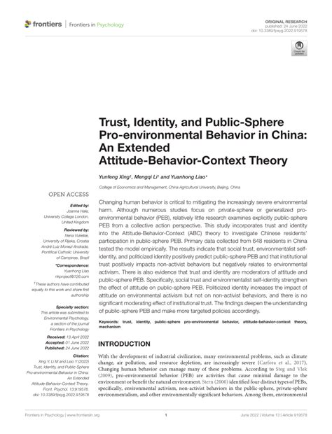 Pdf Trust Identity And Public Sphere Pro Environmental Behavior In