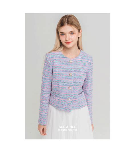 레인보우 펄 트위드자켓 에이블리