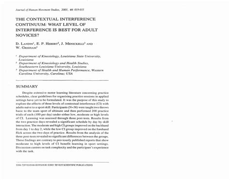 Pdf The Contextual Interference Continuum What Level Of Interference Is Best For Adult Novices