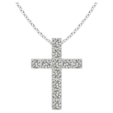 Angara Natural 075cttw Diamond Cross Pendant In 14k White Gold Color