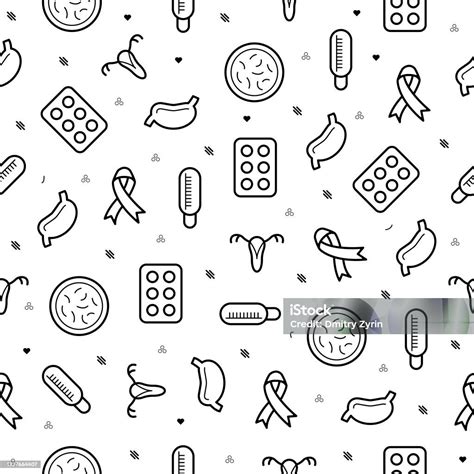원활한 패턴 추상 낙서 요소 손으로 그린 수집 의학 벡터 테이블 알터 자궁 봉오리 온도계 Design 일러스트 만화 아이콘 건강관리와 의술에 대한 스톡 벡터 아트 및 기타
