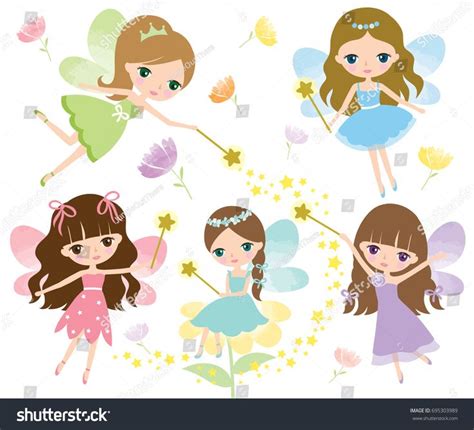 물색색의 날개 마법 지팡이 꽃들로 구성된 스톡 벡터 로열티 프리 695303989 Shutterstock Hadas Dibujos De Hadas Criatura