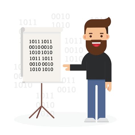 Premium Vector Binary Coding Happy Programmer Man With Laptop
