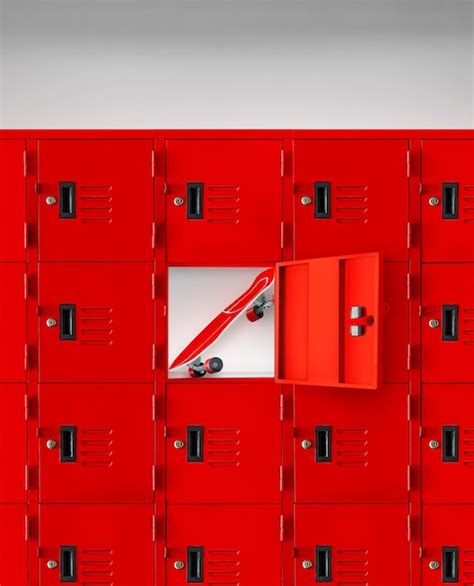 Premium Photo Red Skateboard In A Red Locker With An Open Lid