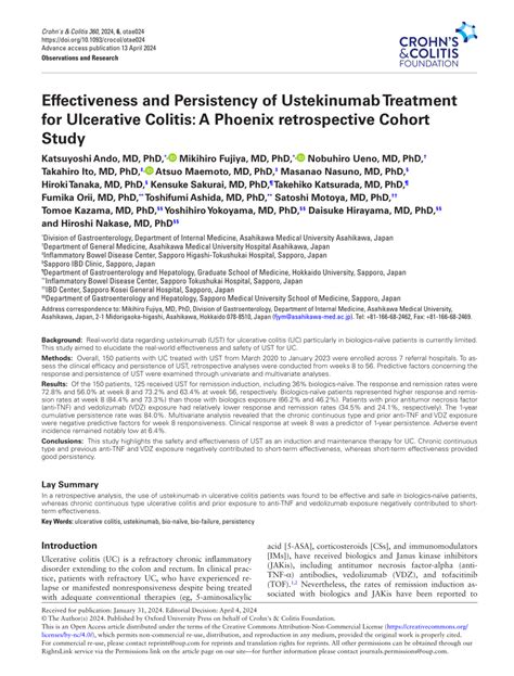 Pdf Effectiveness And Persistency Of Ustekinumab Treatment For Ulcerative Colitis A Phoenix