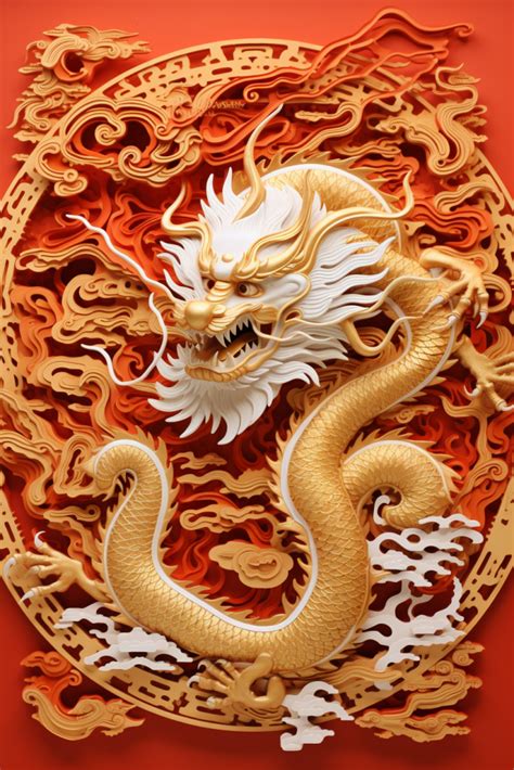 红色中国风喜庆龙剪纸图案背景图png下载 编号572114105180230720 设图网