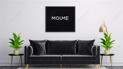 검은색 소파와 현대적인 모형 포스터 프레임을 갖춘 미니멀한 거실 3d 렌더링된 이미지 거실 배경 현대적 배경 내부 배경