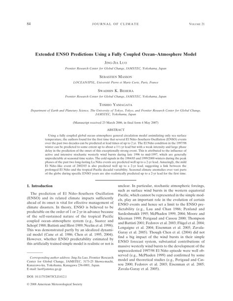 Pdf Extended Enso Predictions Using A Fully Coupled Oceanatmosphere Model