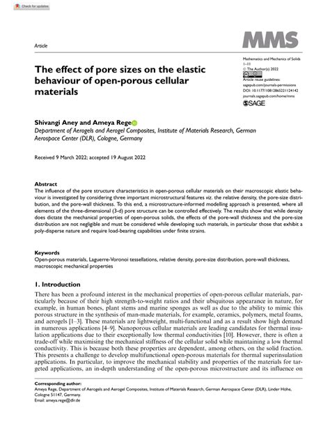 Pdf The Effect Of Pore Sizes On The Elastic Behaviour Of Open Porous