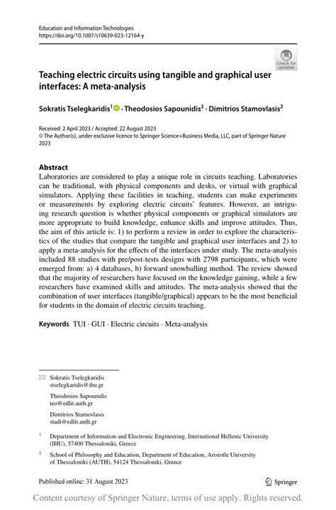 Teaching Electric Circuits Using Tangible And Graphical User Interfaces