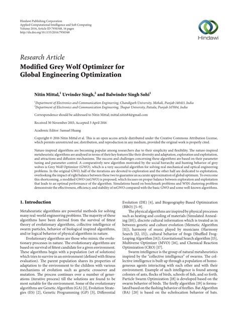 Pdf Modified Grey Wolf Optimizer For Global Engineering Optimization