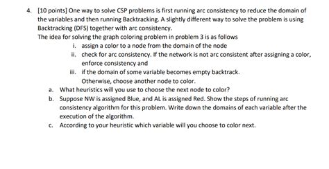 Solved 10 Points One Way To Solve CSP Problems Is First Chegg