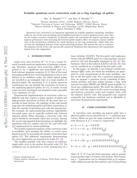 Pdf Scalable Quantum Error Correction Code On A Ring Topology Of Qubits