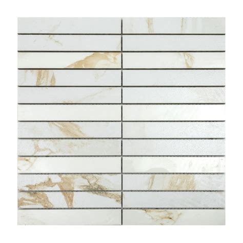 Capel Gold Calacatta Marble Effect Kit Kat Mosaic Tiles