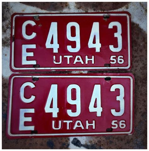 Vintage All Original 1956 Utah License Plates Matching Pair 1915874927