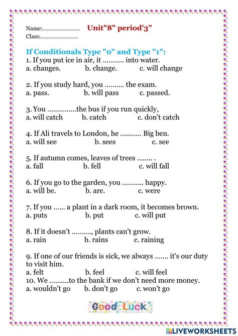 If Conditionals Type 0 Type 1 Online Exercise For Live Worksheets