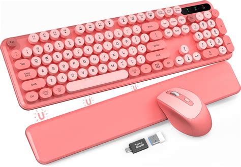 Wireless Keyboard And Mouse Set 104 Round Keys Full Size Cute Colorful Keyboard And