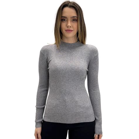 Blusa De Lã Feminina Canelada Gola Alta Dunialin Blusa De Lã Feminina Canelada Gola Alta Dunialin