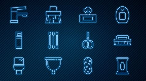 세트 라인 물티슈 팩 청소용 브러시 면봉 귀 면도 젤 폼 수도꼭지 손톱 가위 및 손잡이 빗자루 아이콘 벡터 가정 생활에 대한 스톡 벡터 아트 및 기타 이미지 Istock