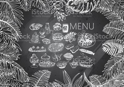 텍스처와 텍스트와 열대 메뉴 이국적인 야자수 잎 벡터 프레임입니다 분필에 대한 스톡 벡터 아트 및 기타 이미지 분필 분필 그림 칠판 Istock