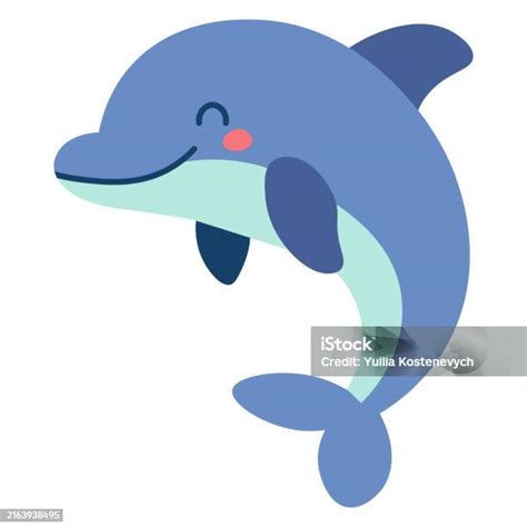 푸른 돌고래는 흰색 배경에 고립되어 있습니다 벡터 평면 그림 돌고래에 대한 스톡 벡터 아트 및 기타 이미지 돌고래 벡터