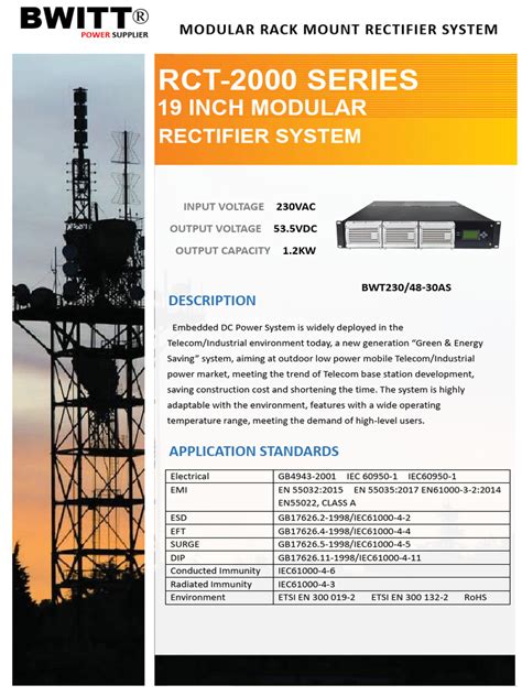 48vdc 30a 1 2kw Rectifier System Brochures Pdf Rectifier